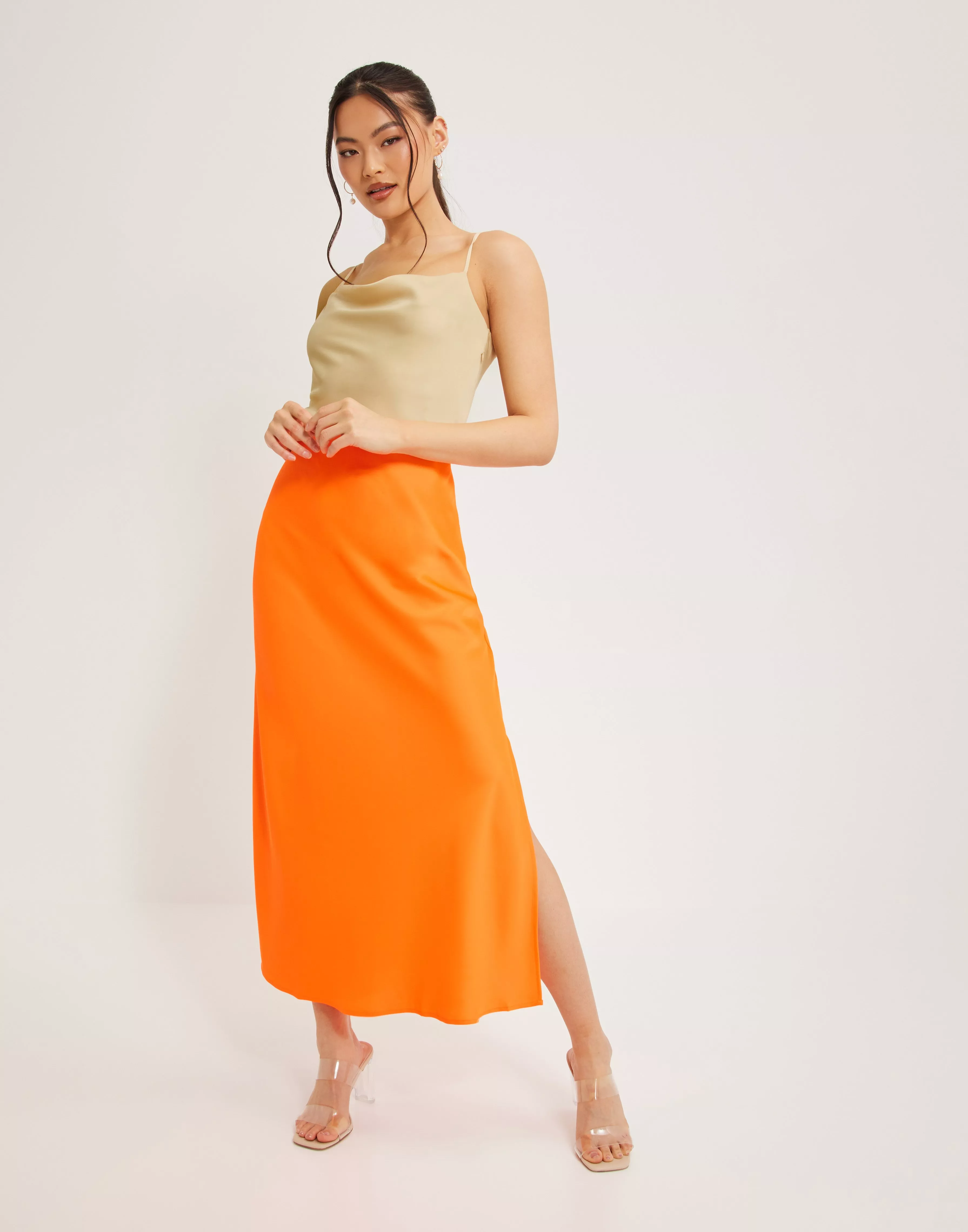 Buy Yas Yaskalina Strap Long Dress S Ca Shocking Orange Color Block
