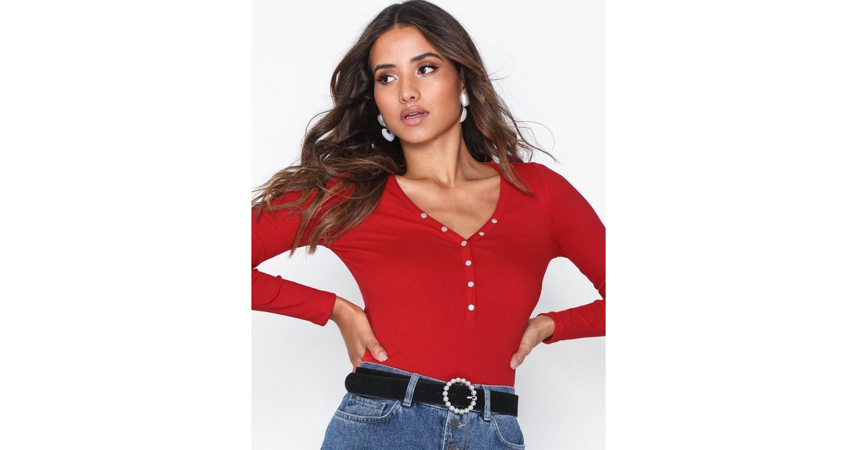 Buy New Look V Neck Front Ribbed Top - Red 
